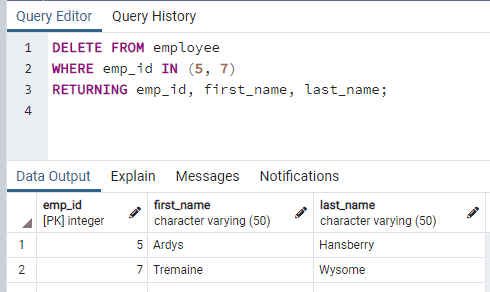 PostgreSQL Delete Data in a Table