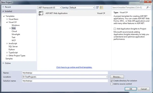 Create Web API project
